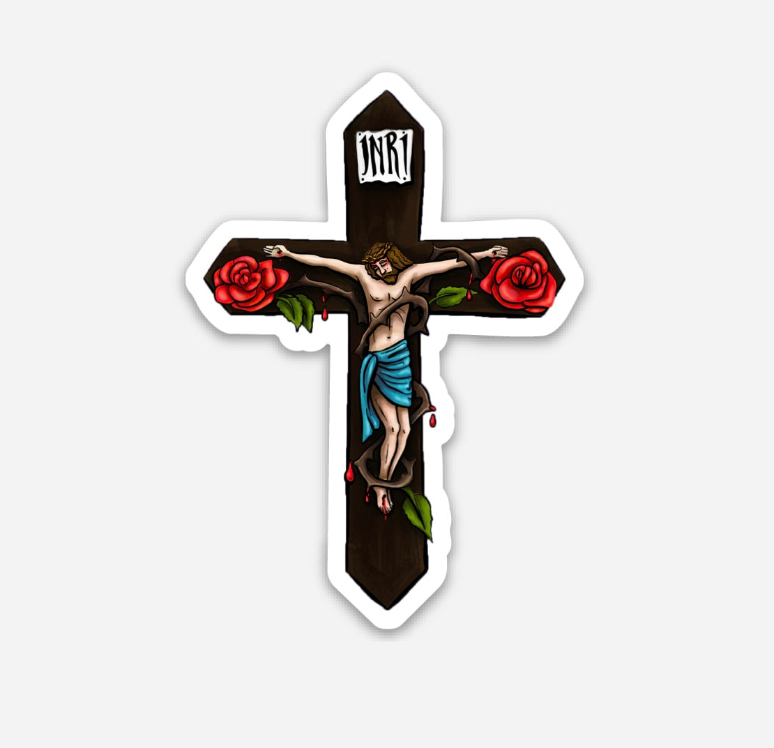 Rose Crucifix Sticker Decal – The Retro